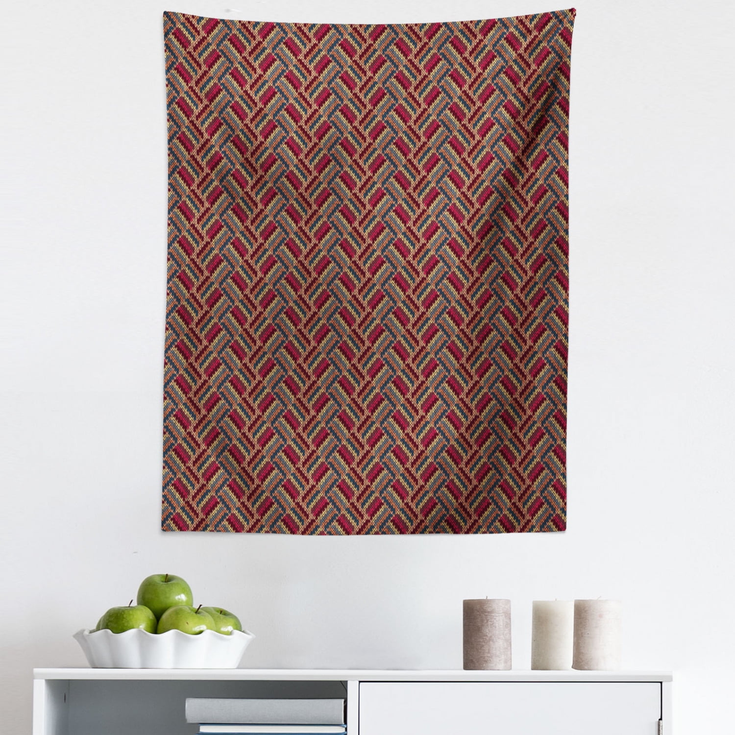 Vintage Tapestry, Retro Style Angled Simple Design Hand Drawn ...