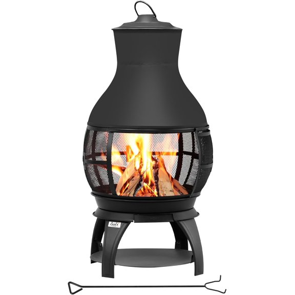 "Esschert Design Outdoor Wood Burning Chiminea, 26"" Black Finish Cast ...