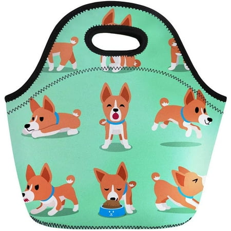 Neoprene Lunch Tote Bag Sprites Cartoon Character Basenji Dog Poses ...