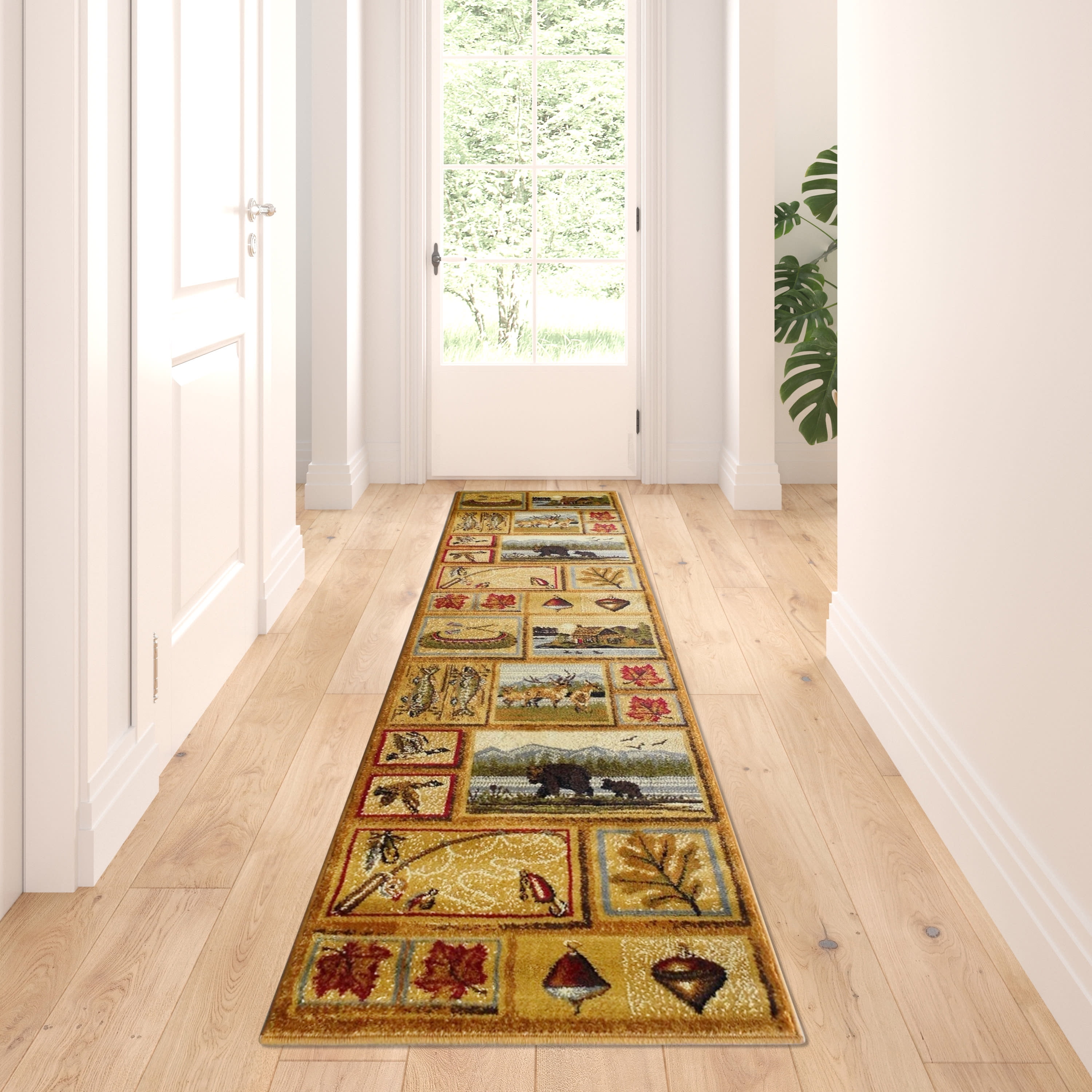 Masada Rugs Area Rug Runner Wildlife And Cabin Scene (2 Feet 2 Inch X 7 ...