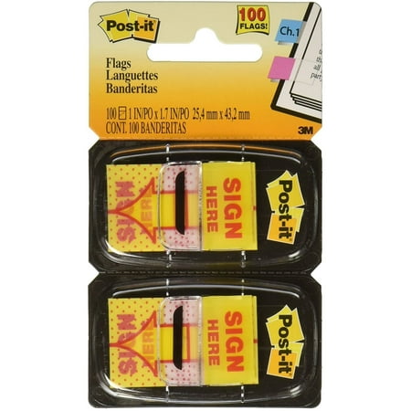 Post-it Message Flags Value Pack,"Sign Here", 1 inch, Yellow, 50 Flags ...