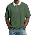 Men's Waffle Polo Shirts 2026 Summer Contrast Collar Quarter Zip Casual ...
