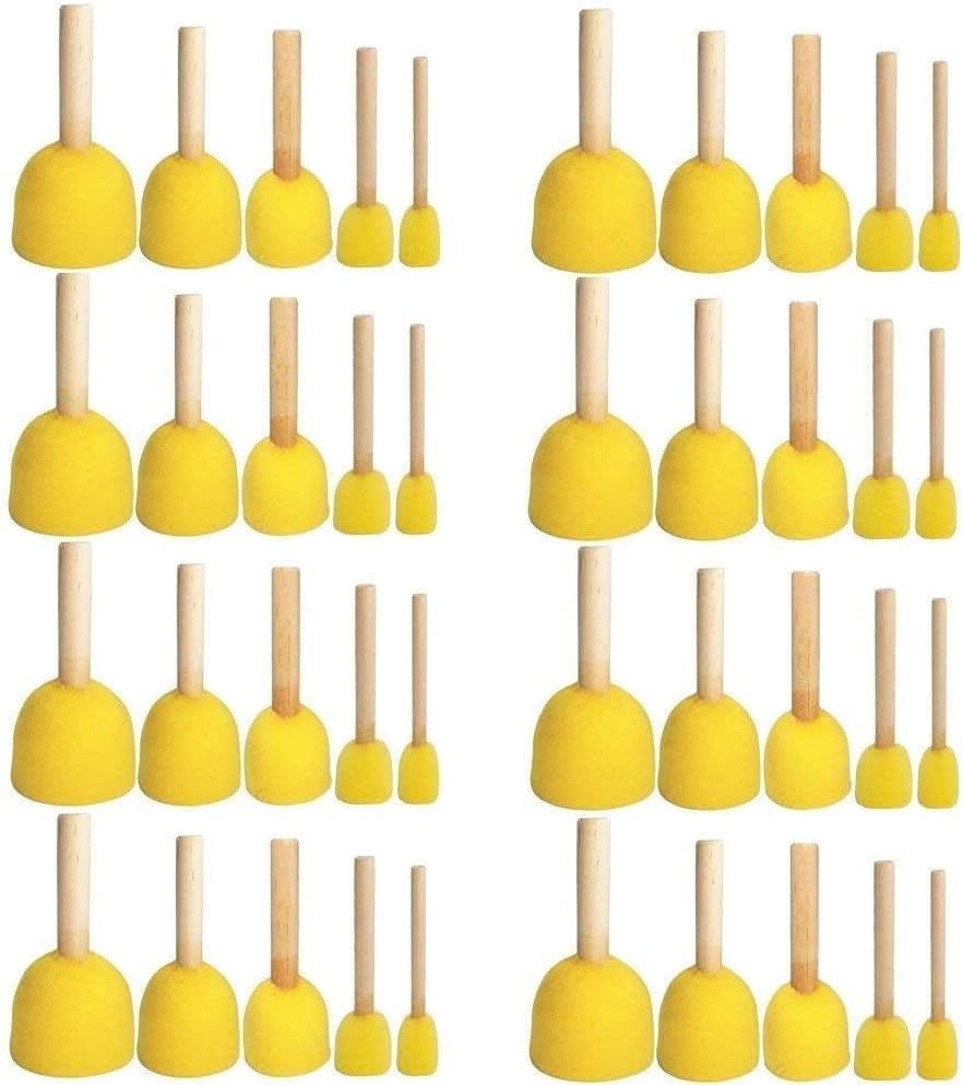 40 Pcs Round Stencil Sponge Wooden Handle Foam Brush Furniture Art ...