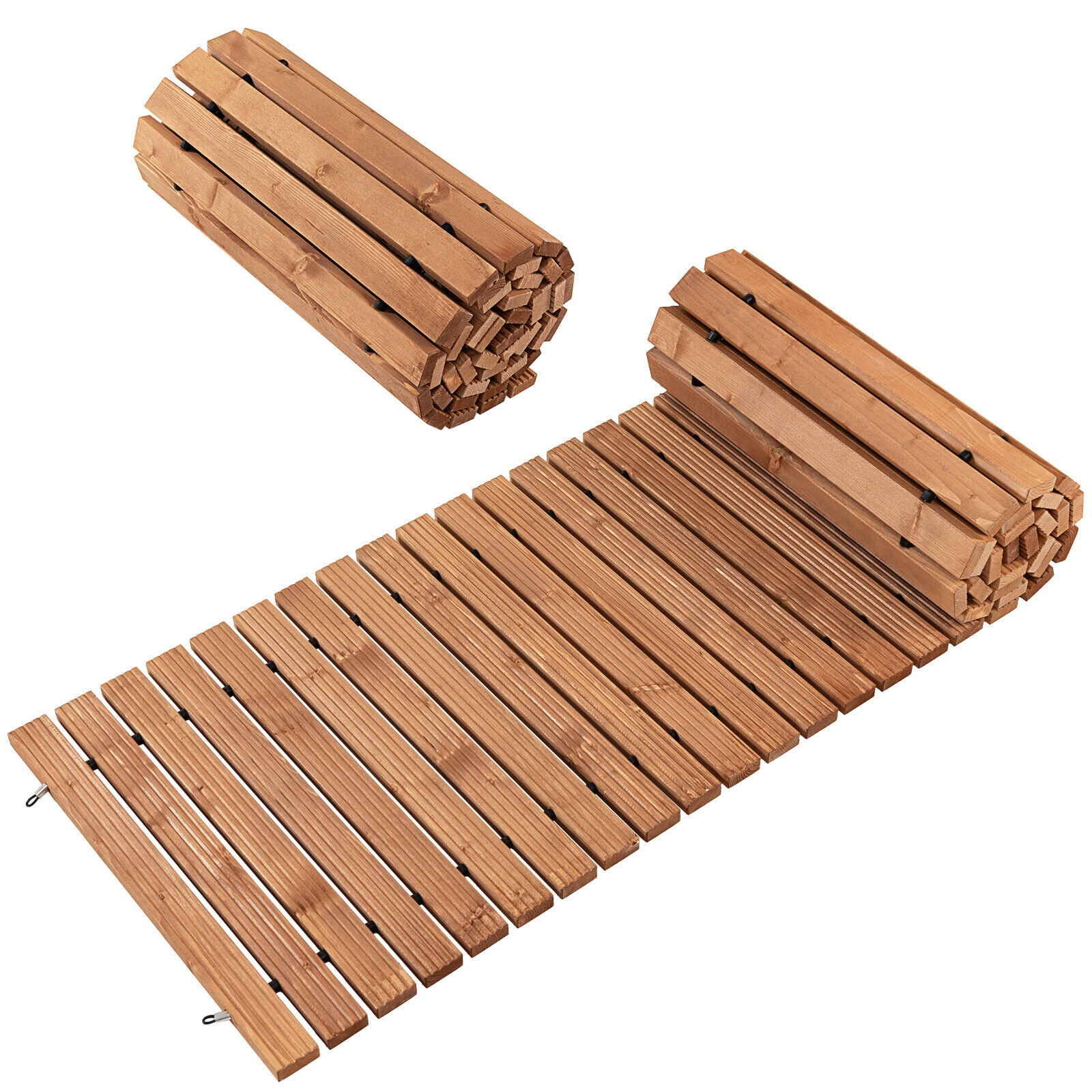 Gymax 8 FT Roll-out Wood Pathway 22'' Width Patio Path Straight Weather ...