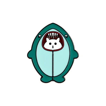 Shark Cat Enamel Pins Cute Naughty White Kitten Cat In Bowl Brooches ...