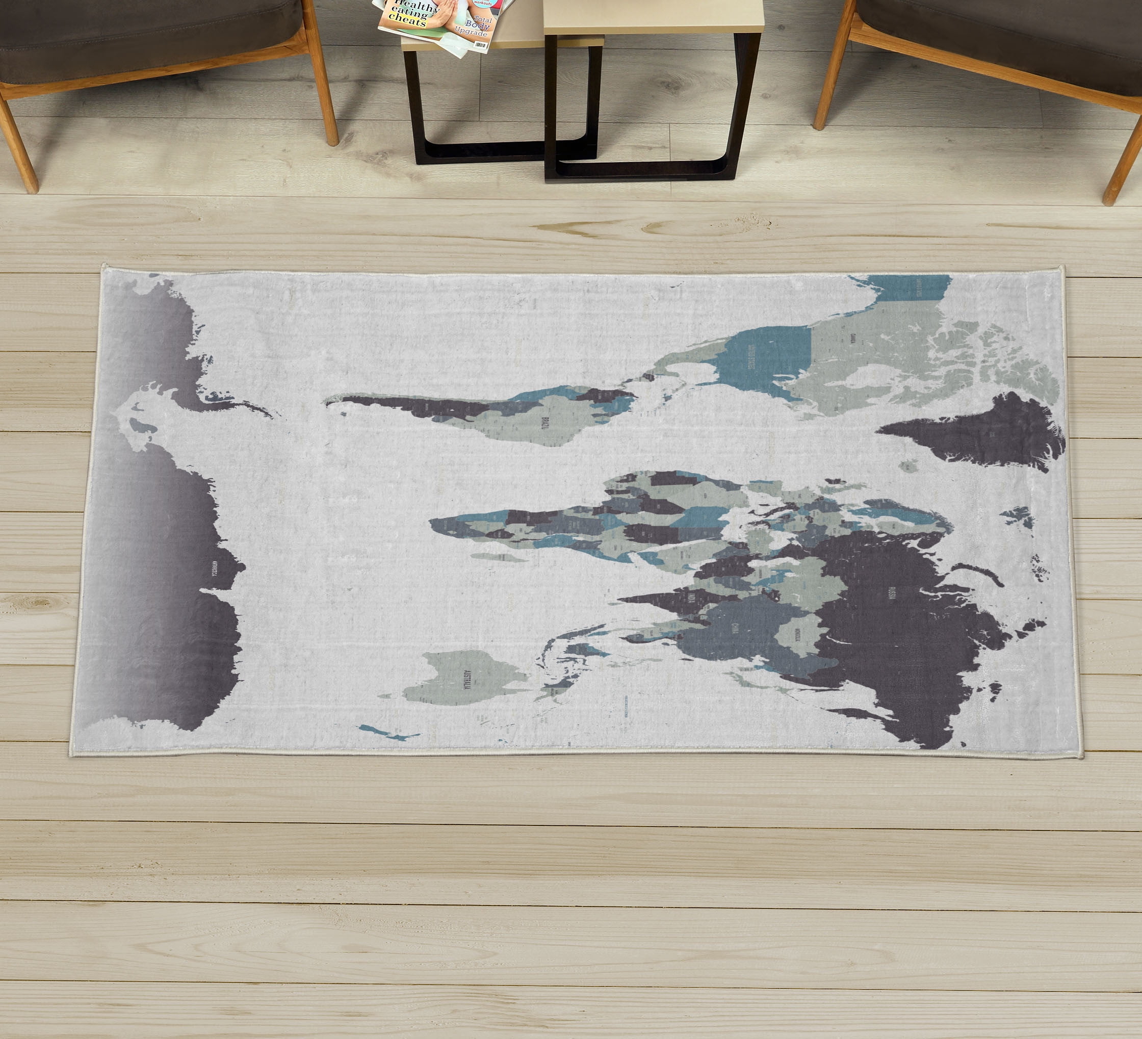 Earth Decorative Rug, Detailed World Map with All Countries Major ...