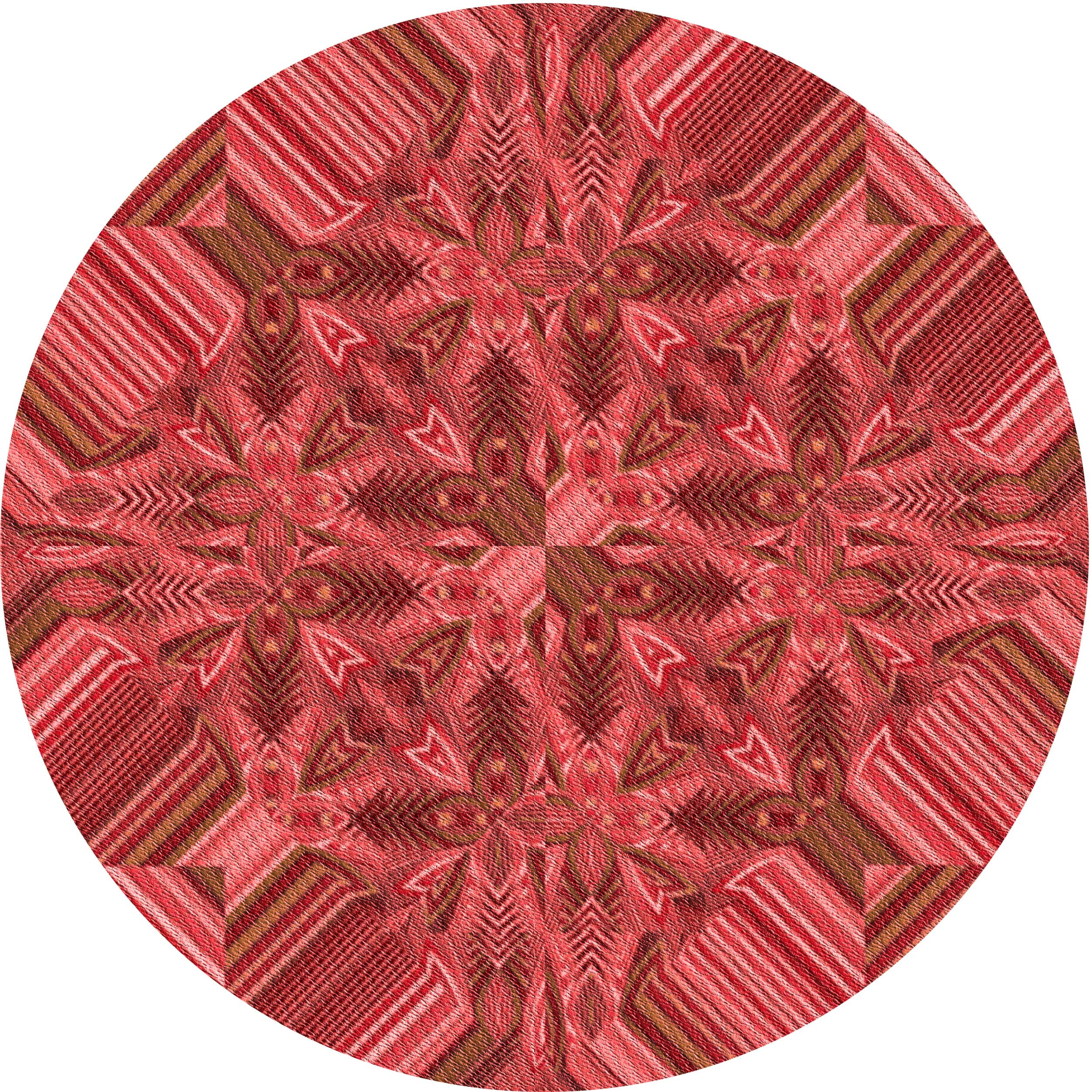 Ahgly Company Indoor Round Patterned Shocking Orange Area Rugs, 5 ...