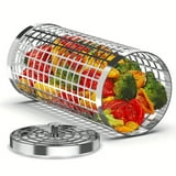 ENIYUU Stainless Steel Round Grill Basket Portable Rotating BBQ Cage ...