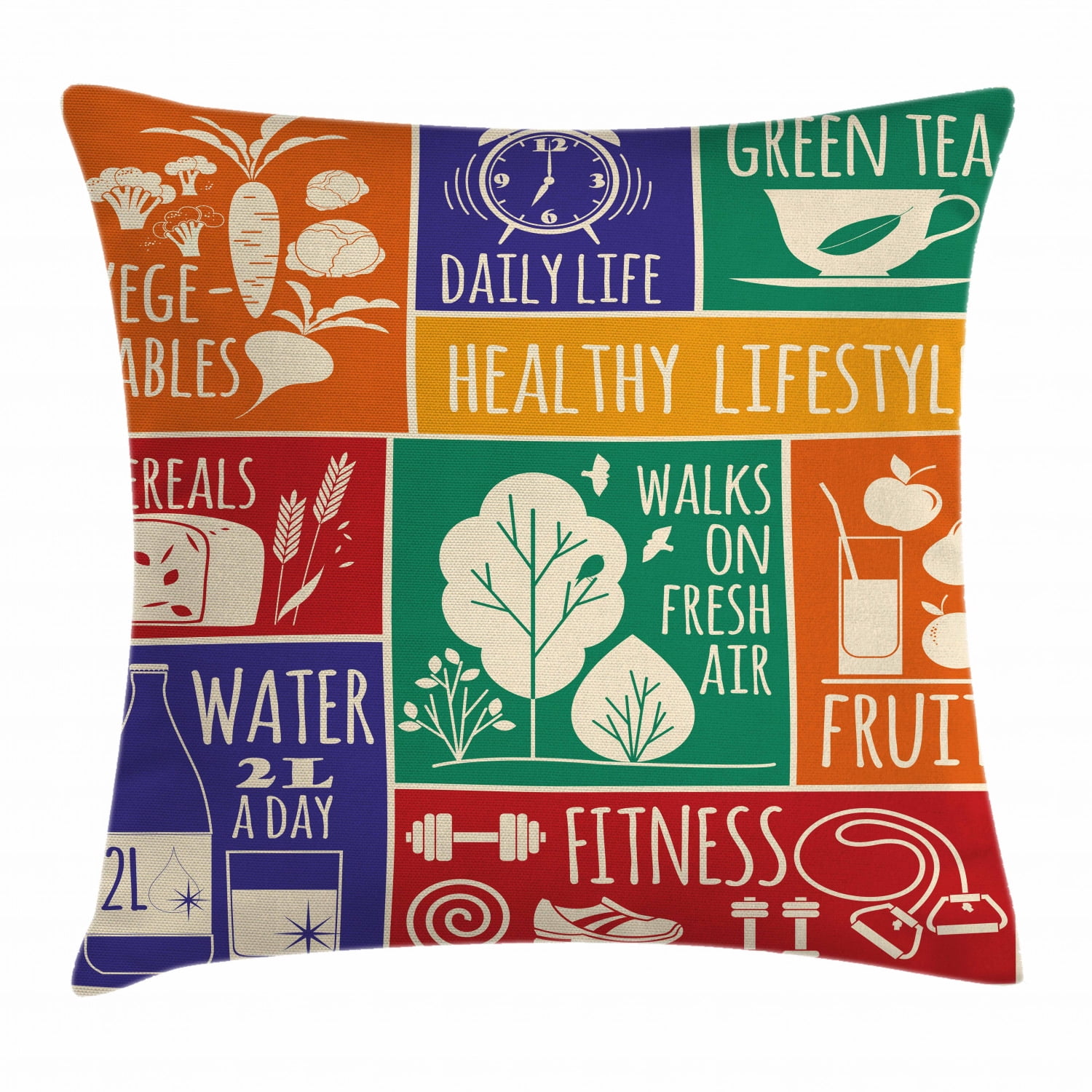Fitness Throw Pillow Cushion Cover, Collage of Different Colorful ...
