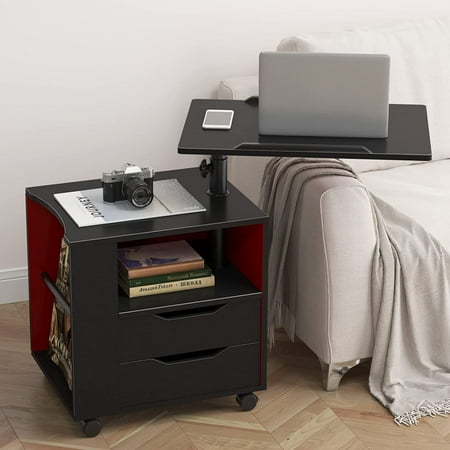 Sinda 23.6in Rolling Nightstand Table with 2 Drawers and Shelf, Small ...