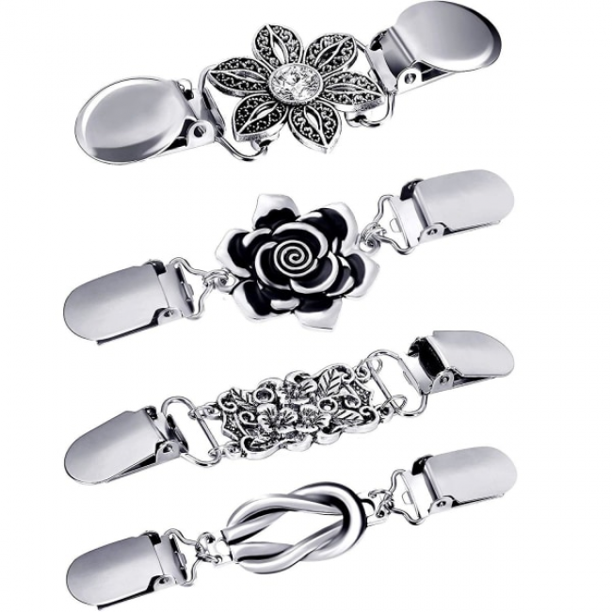 Queilt 4 Piece Vintage Sweater Shawl Clips Women's Shirt Brooch Clips ...