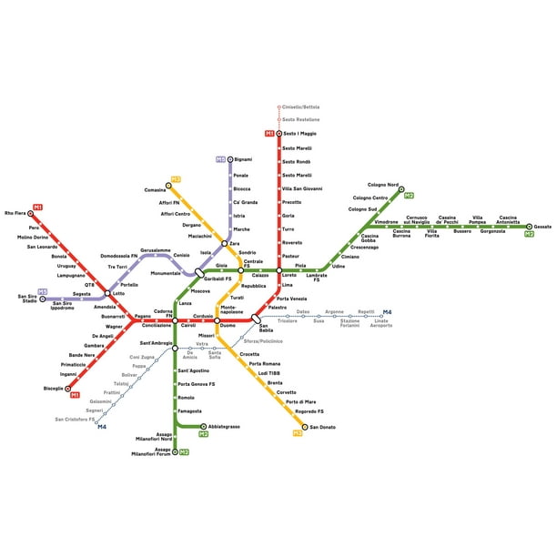 24x36 gallery poster, Milan Metro Map rapid transit system, Italy ...