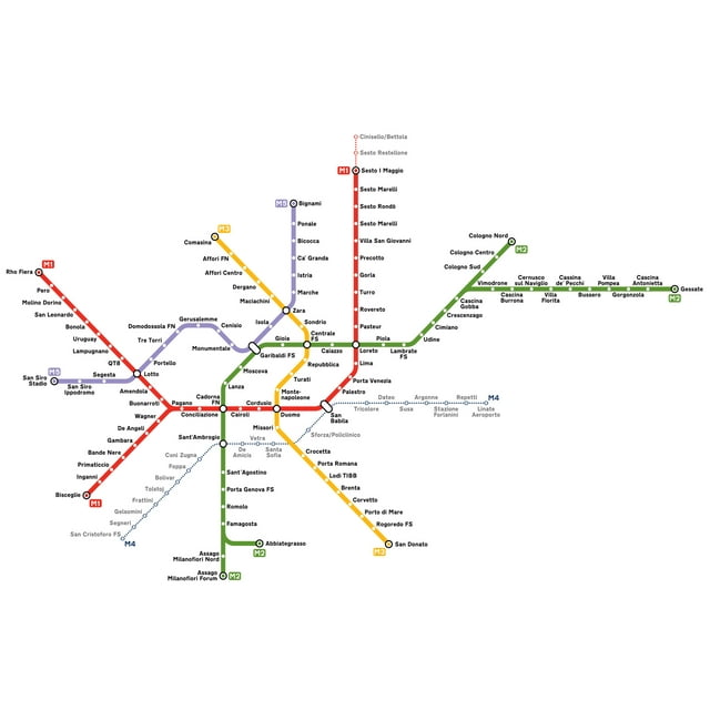 24x36 gallery poster, Milan Metro Map rapid transit system, Italy ...