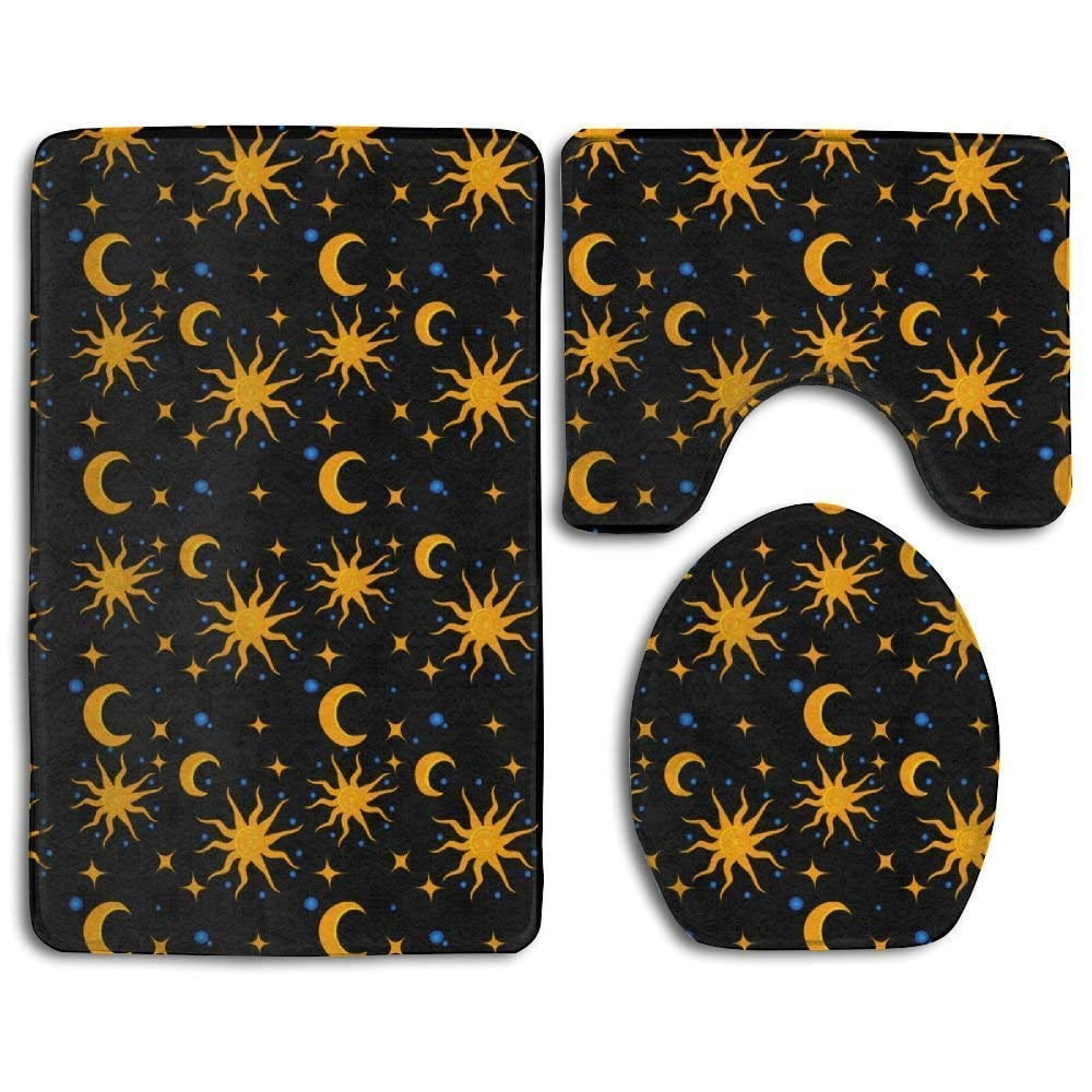 GOHAO Sun and Moon 3 Piece Bathroom Rugs Set Bath Rug Contour Mat and ...