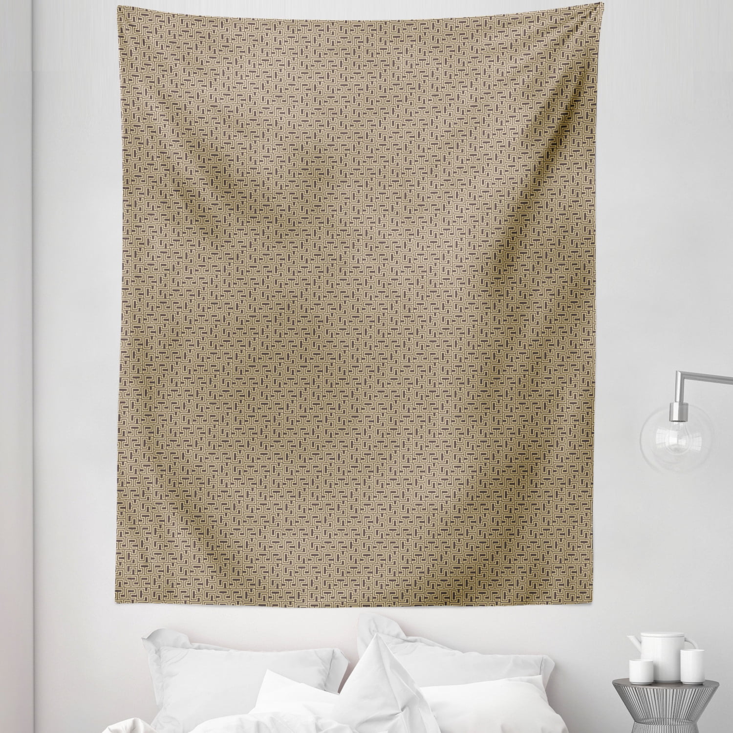 Earth Tones Tapestry, Maze Pattern with Geometric Shapes Squares ...
