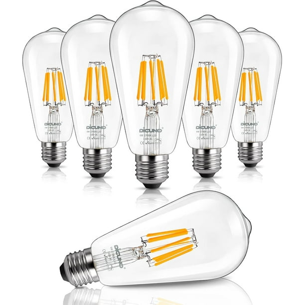 E26 ST64 Edison LED Light Bulbs, 60W Incandescent, Dimmable, Standard ...