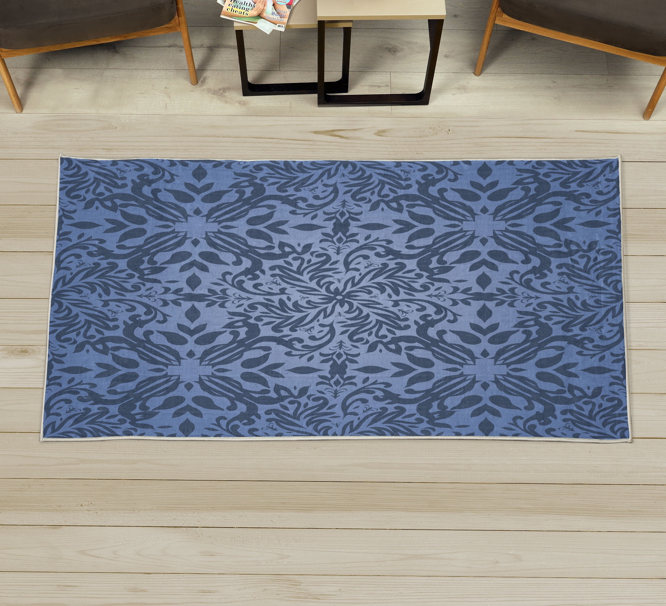 Oriental Decorative Rug, Mandala Inspired Curly Flowers and Leaves ...