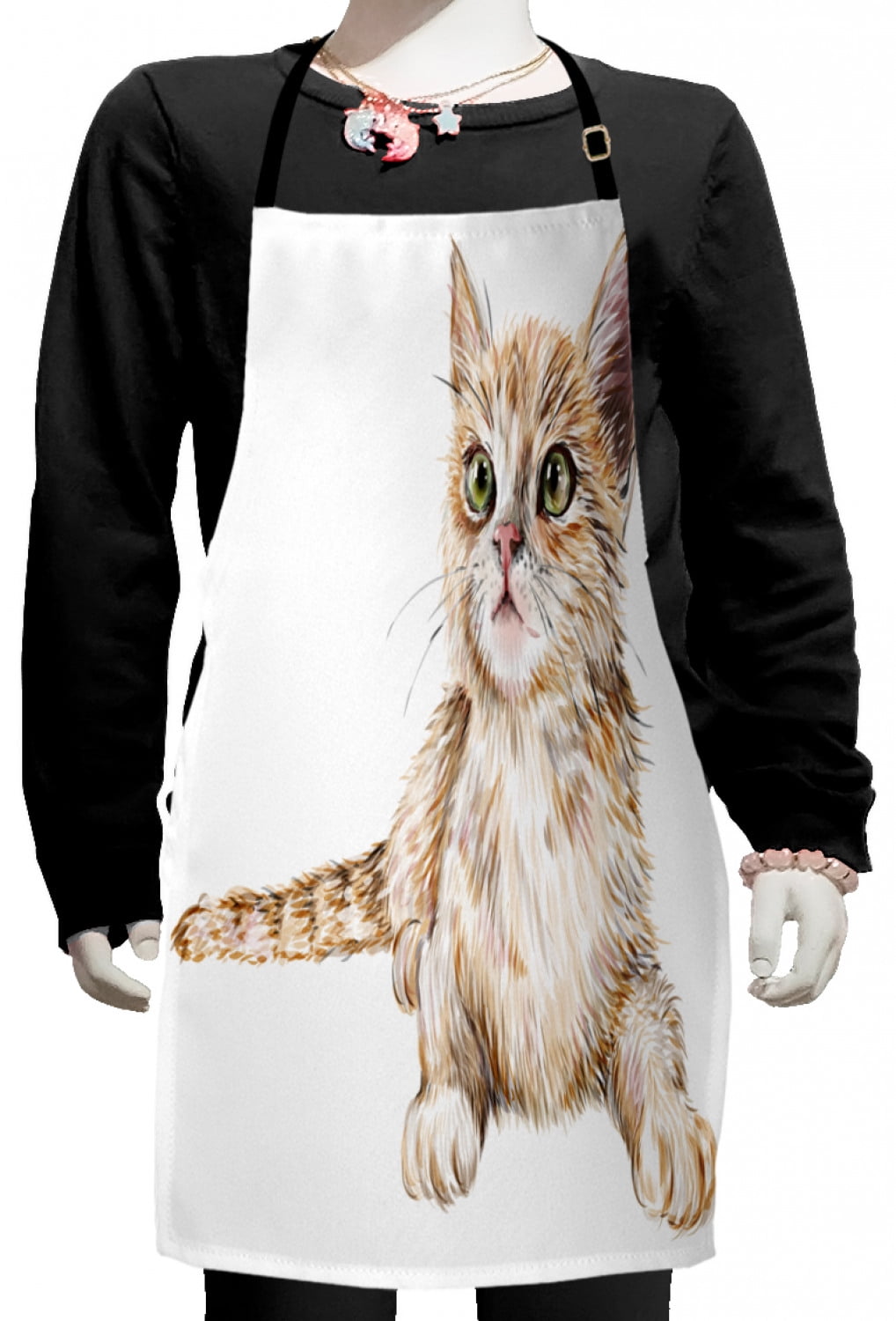 Cat Kids Apron, Realistic Portrait of a Lying Ginger Kitten with Big ...