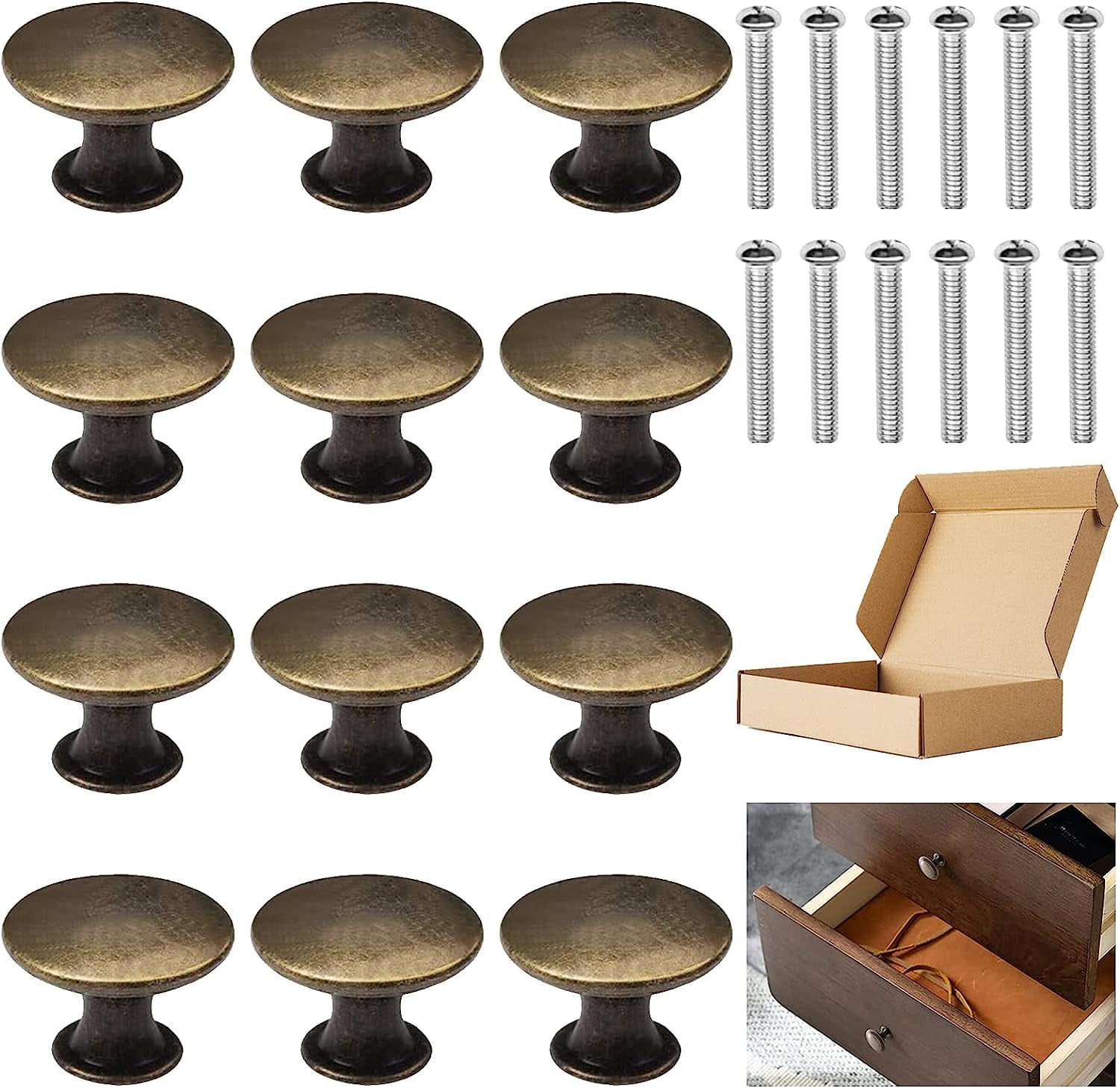 12 Pcs Bronze Drawer Knobs, Kitchen Cabinet Dresser Knobs, Vintage ...