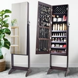 NEX Jewelry Cabinet Standing Lockable Makeup Armoire with Full-Length ...