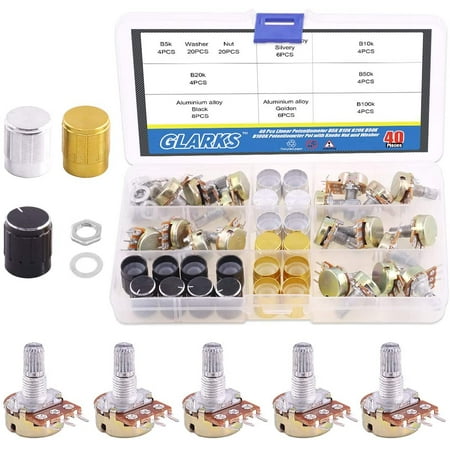 40Pcs B5K B10K B20K B50K B100K Ohm Knurled Shaft Linear Rotary Taper ...