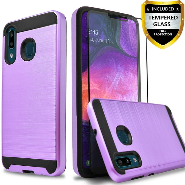 Samsung Galaxy A20 Case, 2-Piece Style Hybrid Shockproof Hard Case Cover with [Tempered Glass ...