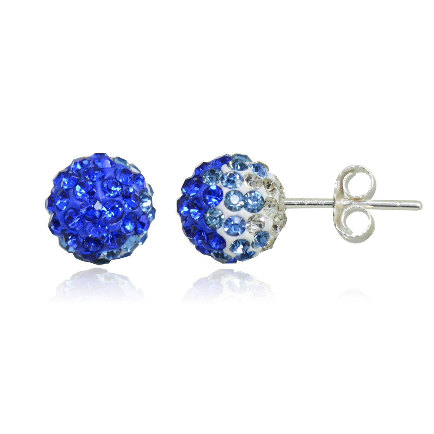 Sterling Silver Blue and White Tonal Crystal Fireball Stud Earrings ...