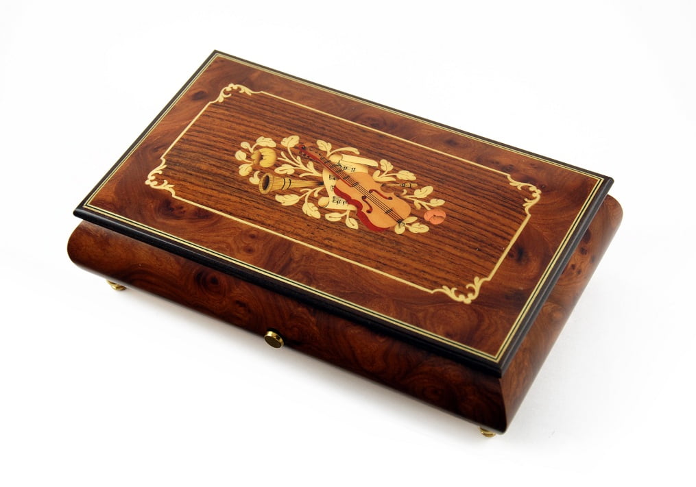 Rustic 50 Note Music Box with Musical Theme and Ornament Border Inlay ...