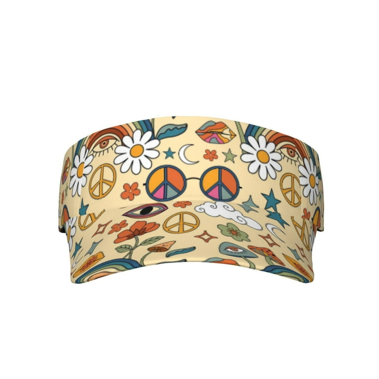 Kdxio 70s Hippie Style Print Sun Visor Hat Golf Visor Kdxio 70s Hippie Style Print Sun Visor Hat Golf Visor