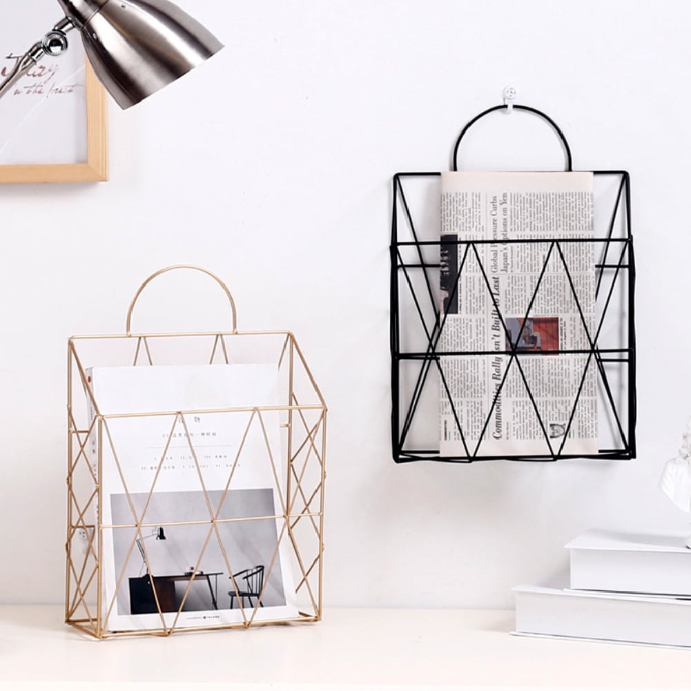 SPRING PARK Decorative Modern Iron Wall Mount Magazine Holder ...