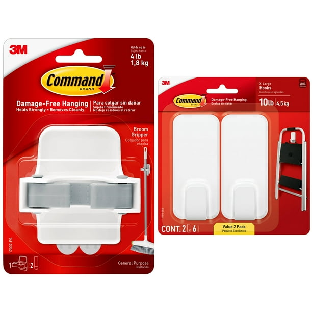 Command Broom and Mop Grippers Wall Hook Bundled With 2 Command 10 Lb ...