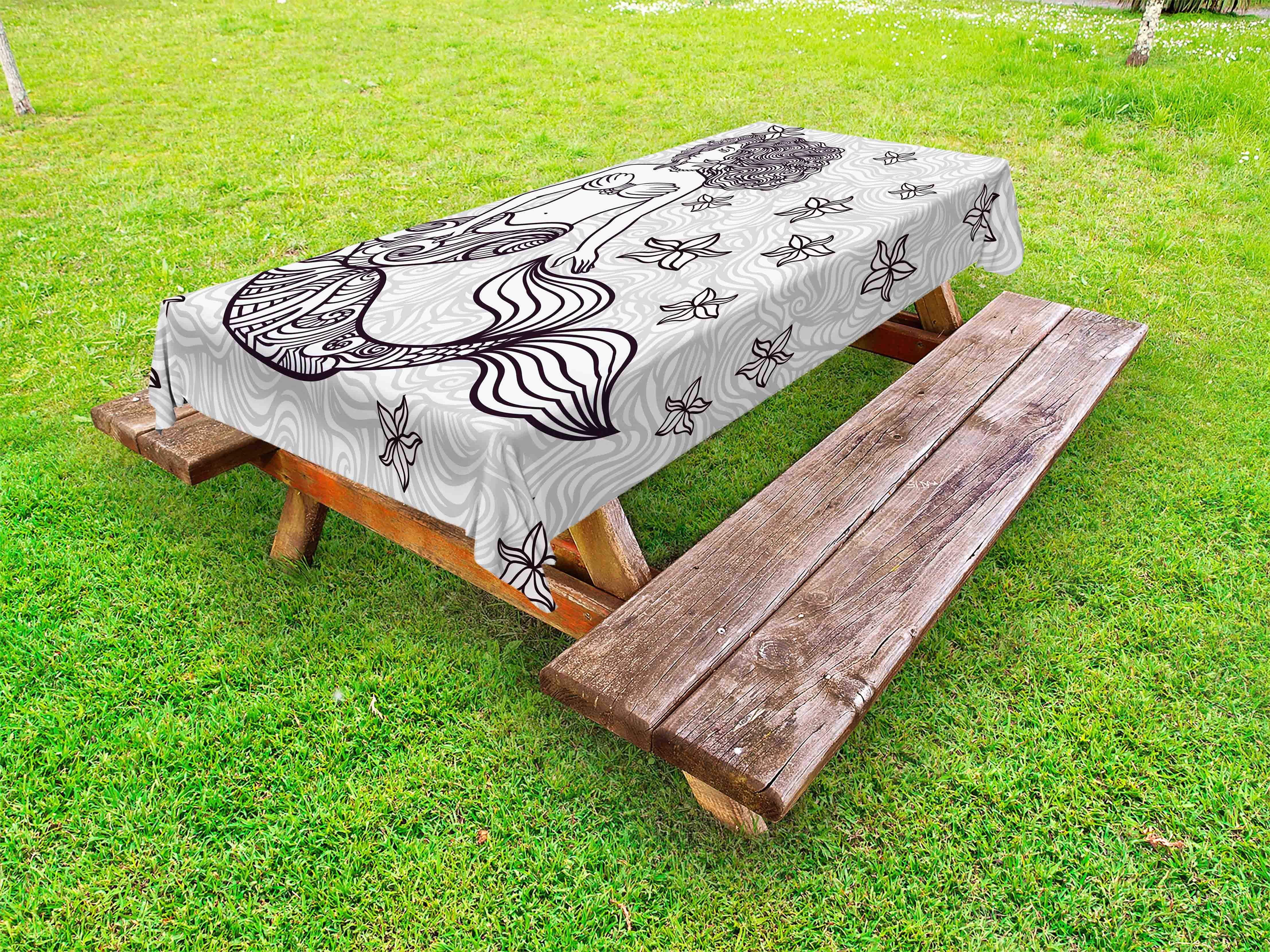 Mermaid Outdoor Tablecloth, Spiritual Magical Mermaid Woman in Waves ...