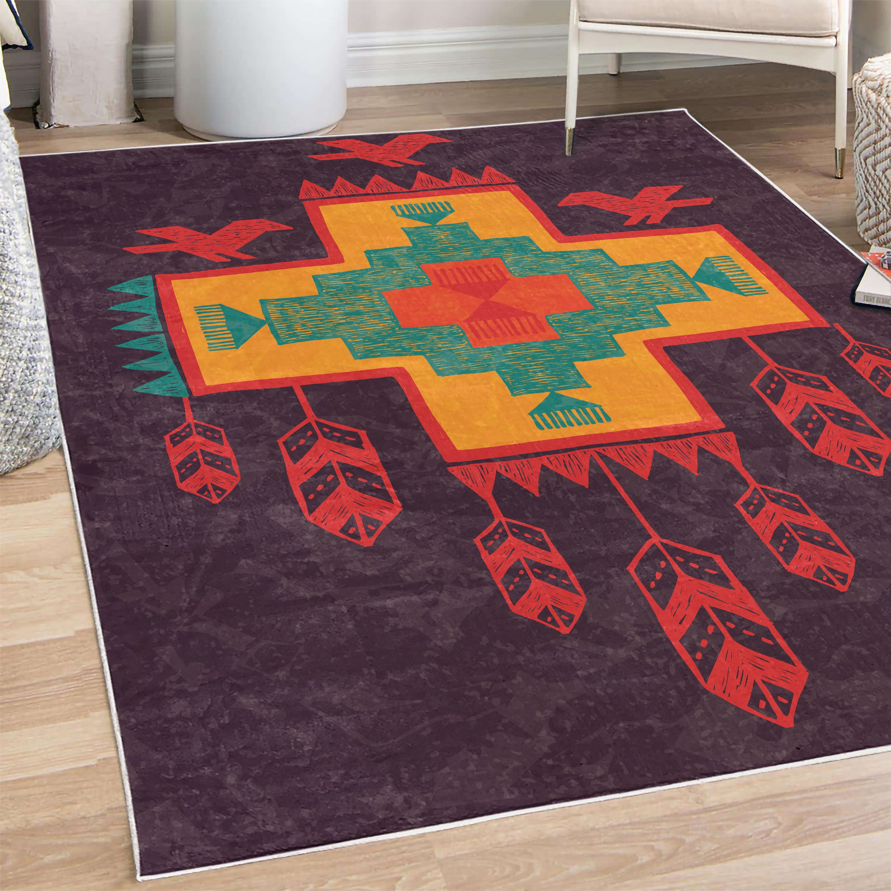 Tribal Decorative Rug, Hand Drawn Dreamcathcher Folkloric Birds Image ...