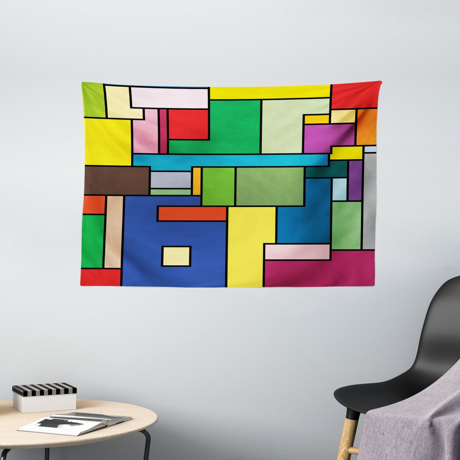 Art Tapestry, Vivid Geometric Shapes Construct in Mondrianesque Manner ...