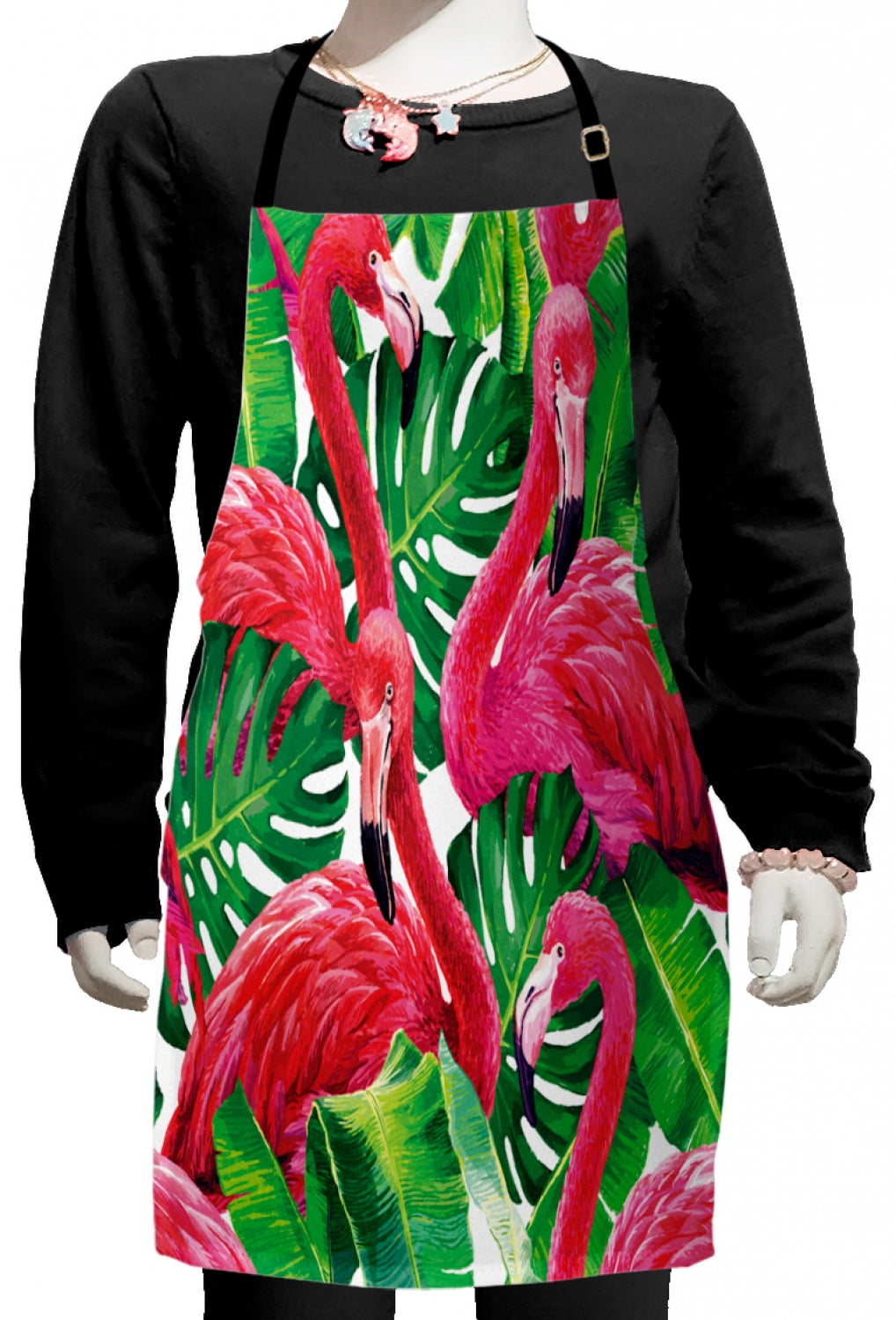 Flamingo Kids Apron, Flamingos Sitting on Macro Tropic Exotic Leaves ...