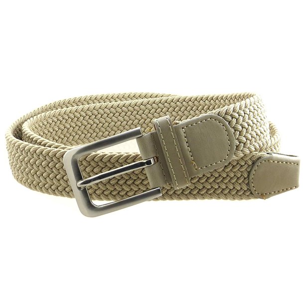 BC Belts - Mens Braided Elastic Stretch Belt Leather Tipped End and ...