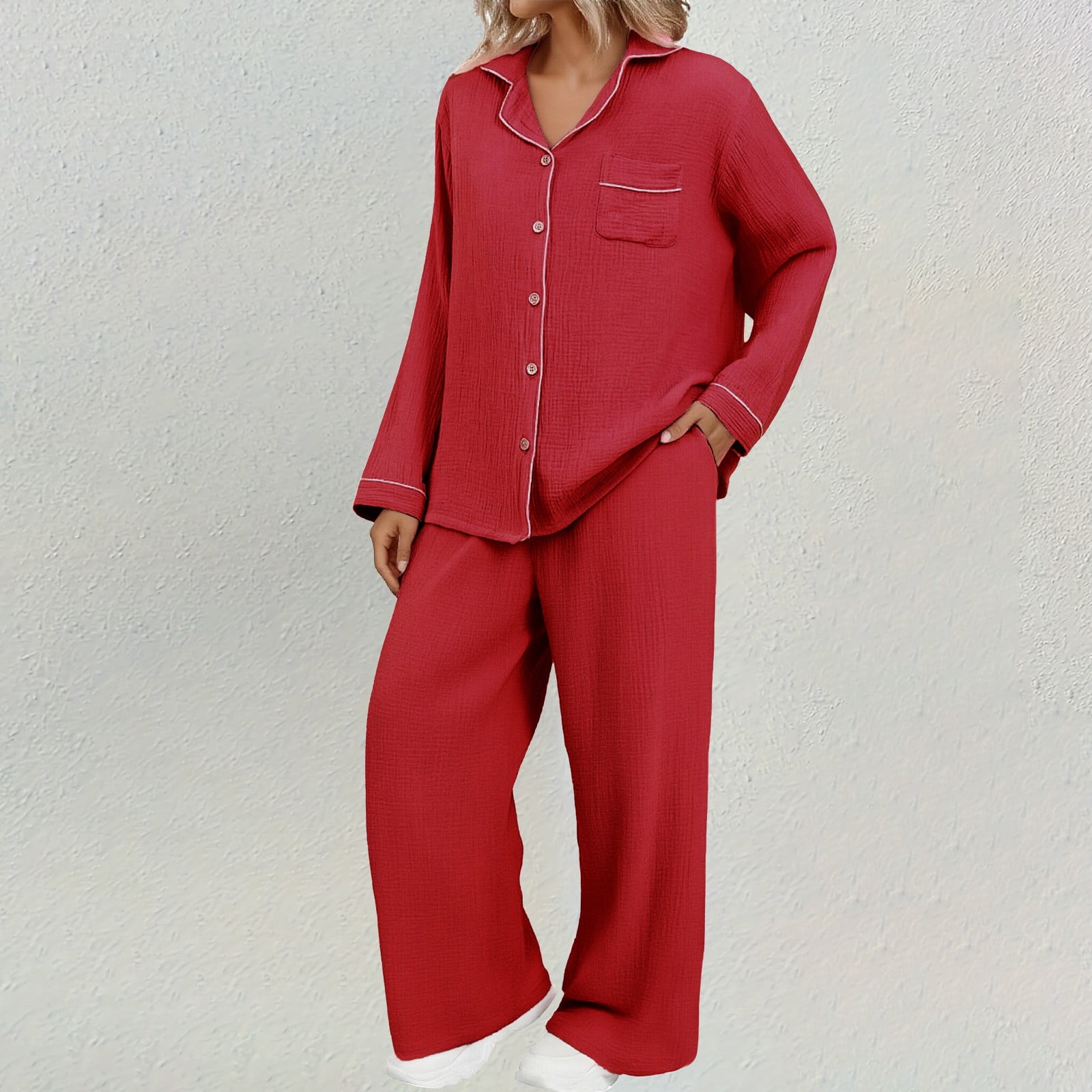 Click here for Dndif Womens Double Gauze Crepe Pajama Set  Collar... prices