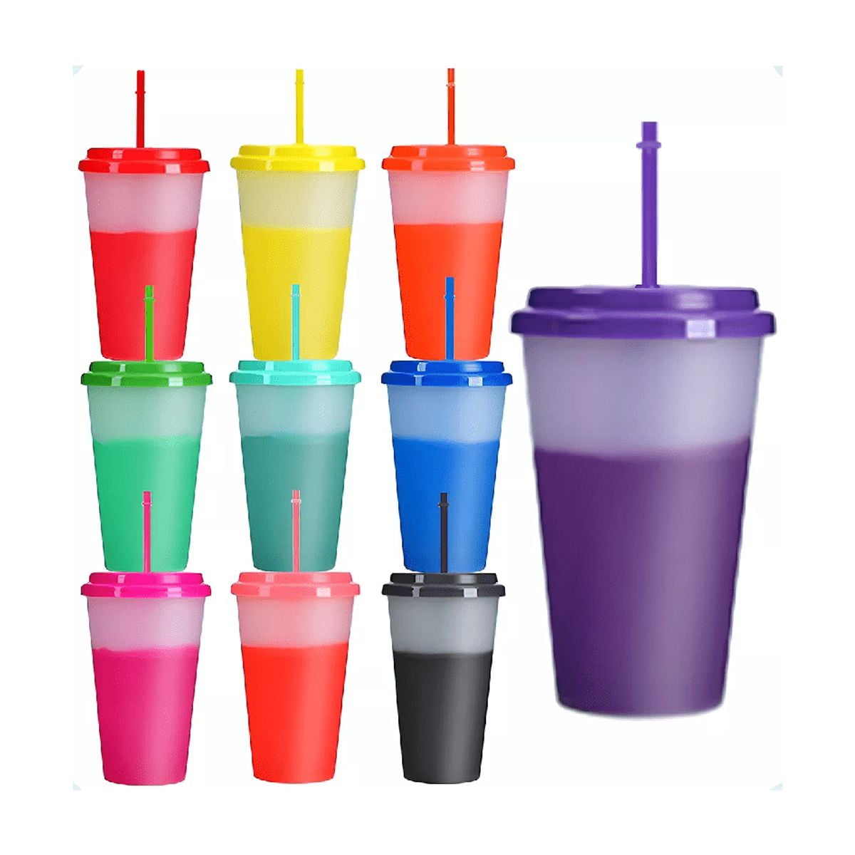 Vasos Mágicos Cambian De Color Con Tapa Y Popote 710 ml 10 pzs ...