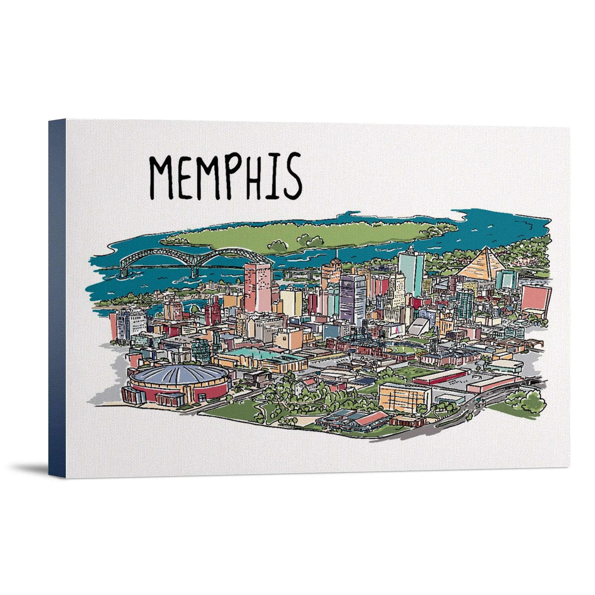 Memphis, Tennessee, Line Drawing, (12x18 Wrapped Canvas, Wall Decor ...
