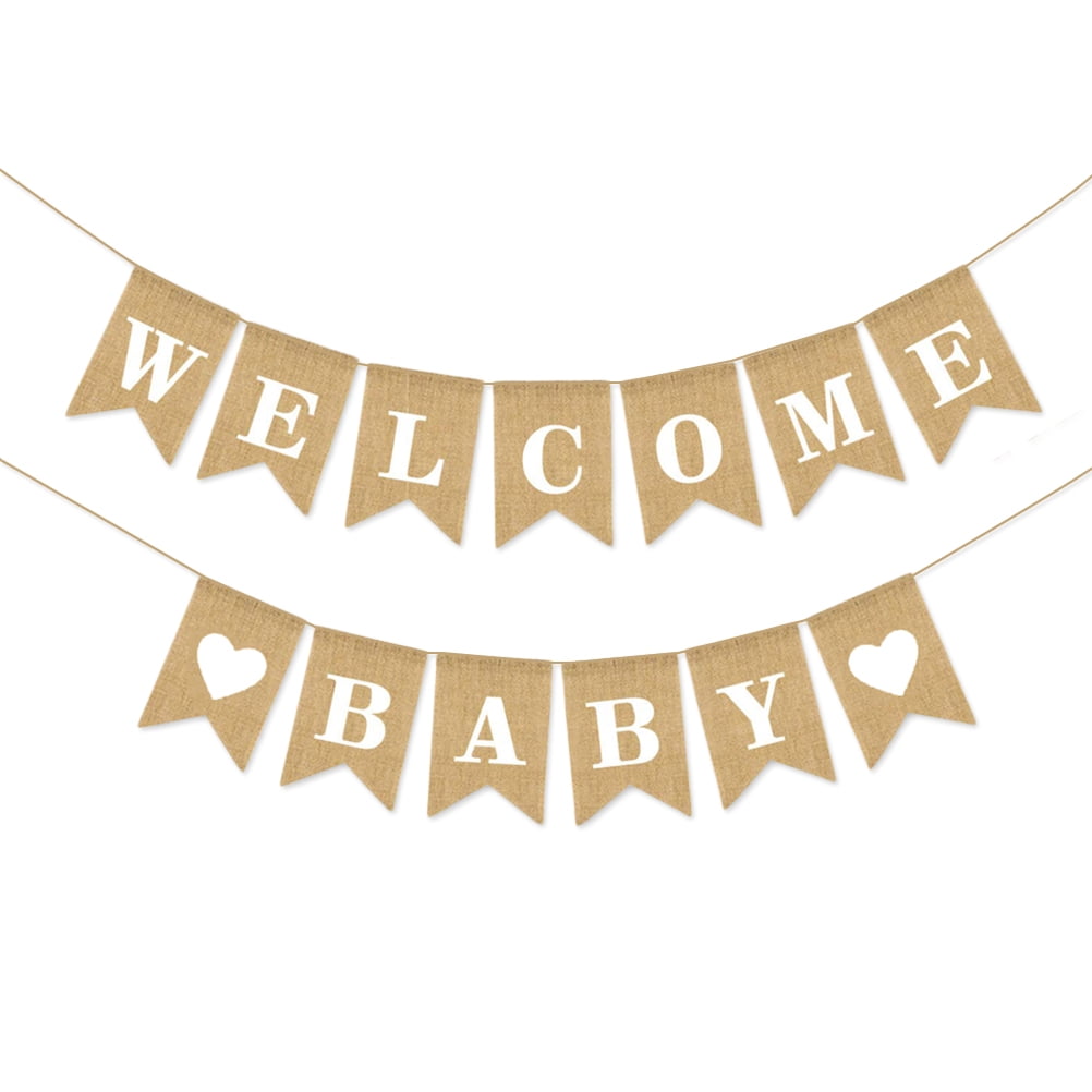 About 2M Burlap Banner Welcome Baby Bunting Pull Flag Baby Birthday ...