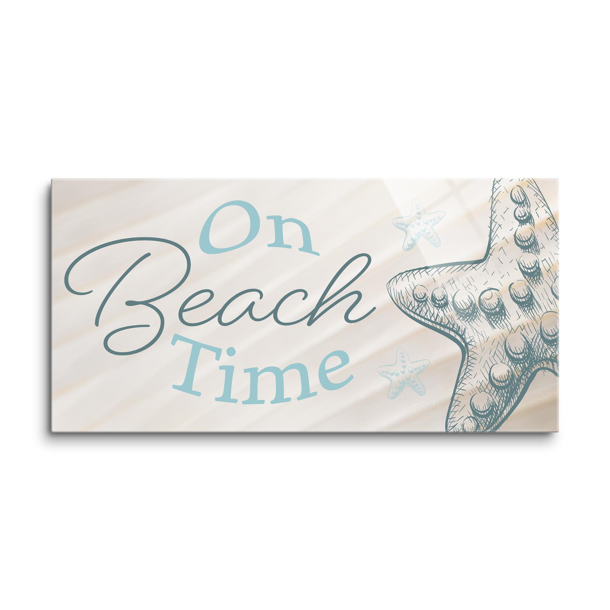 On Beach Time Green Starfish White Sand 16 x 8 Glass Wall Hanging Sign ...
