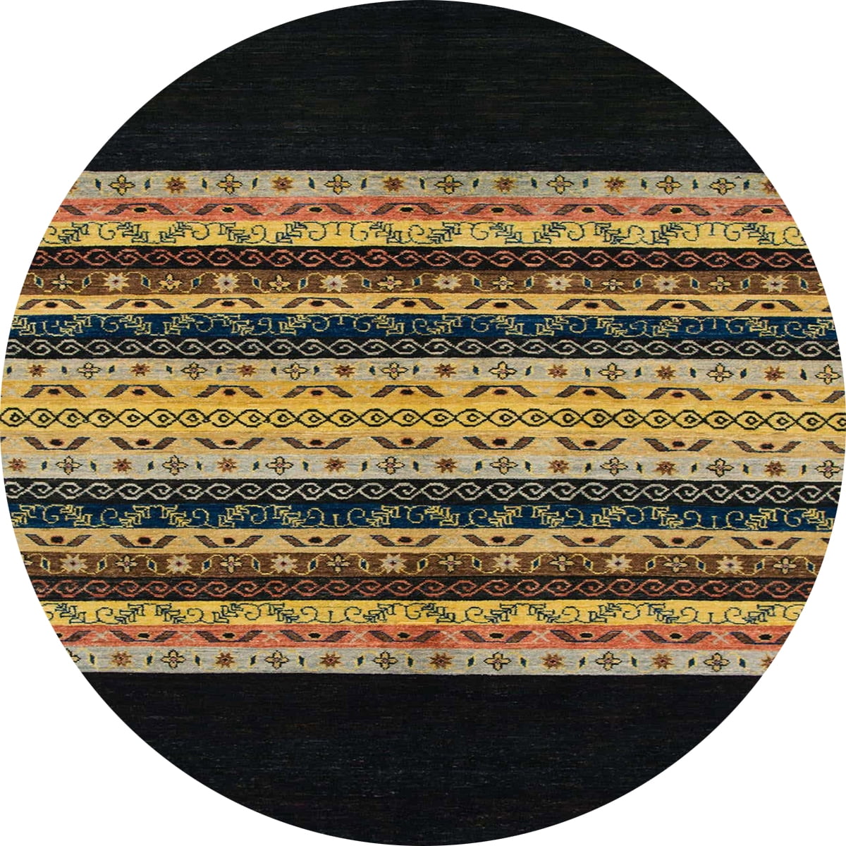 Ahgly Company Indoor Round Abstract Black Abstract Area Rugs, 4' Round ...