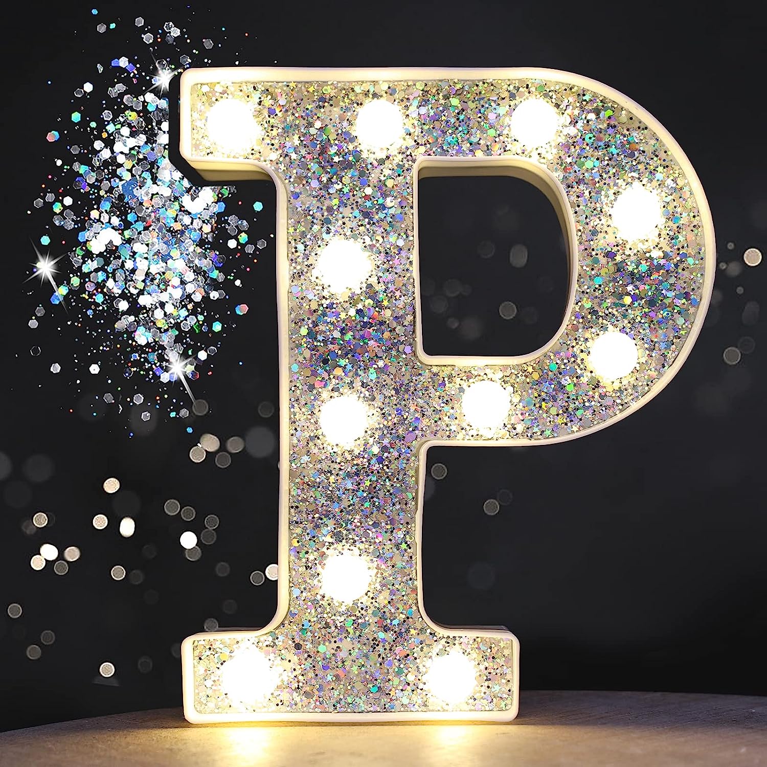 Light Up Letters, Glitter Letter Lights Battery Powered Silver Marquee ...