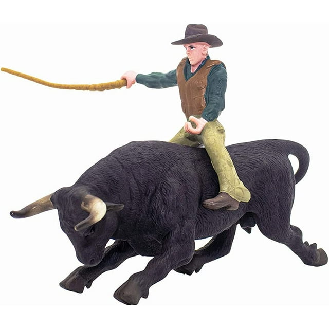 Cowboy with Black Bull Figurine Bull Rider Mini Set Texas Longhorn Cow ...