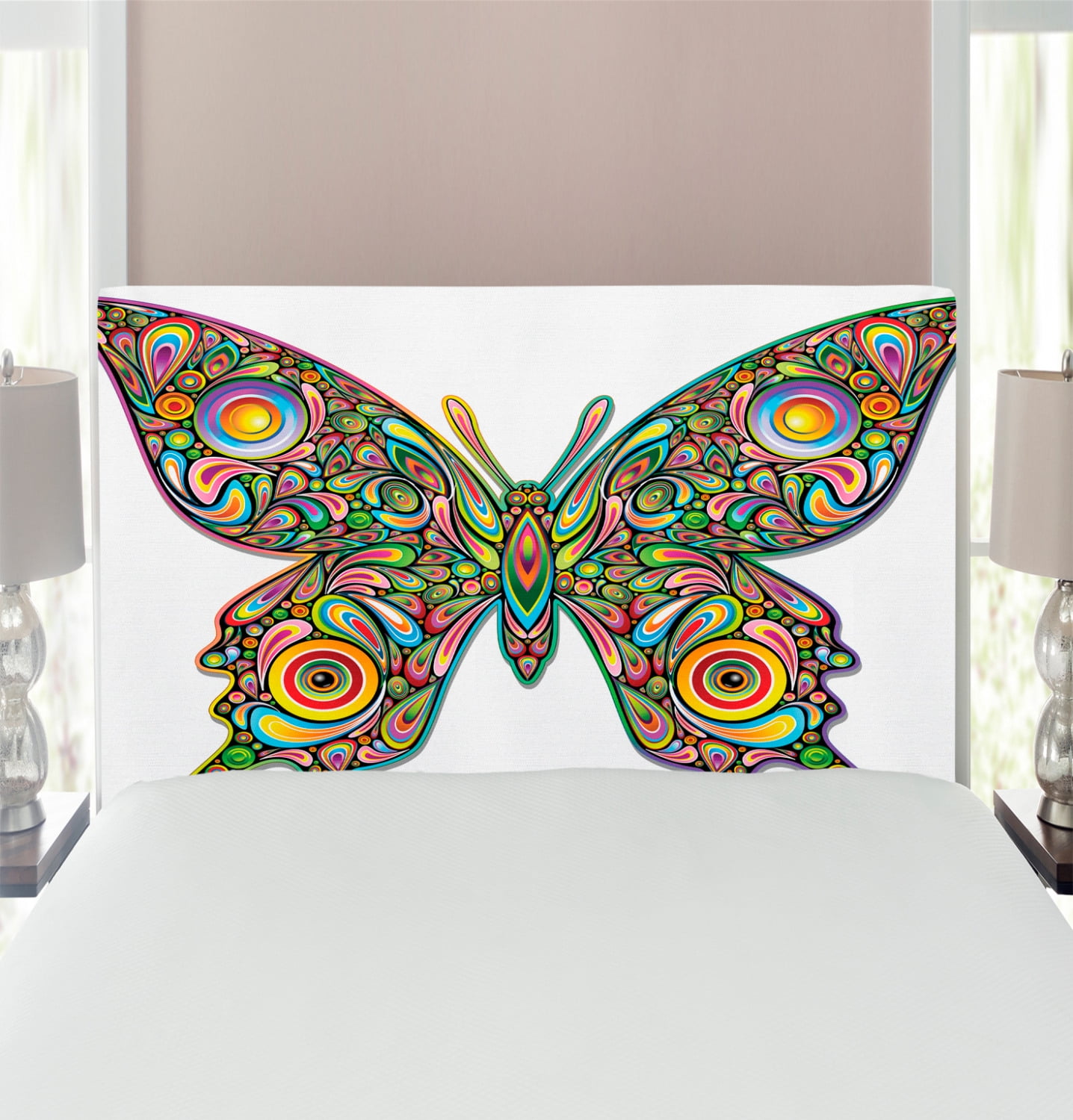 Butterflies Headboard, Butterfly Psychedelic Design Spirals Wildlife ...