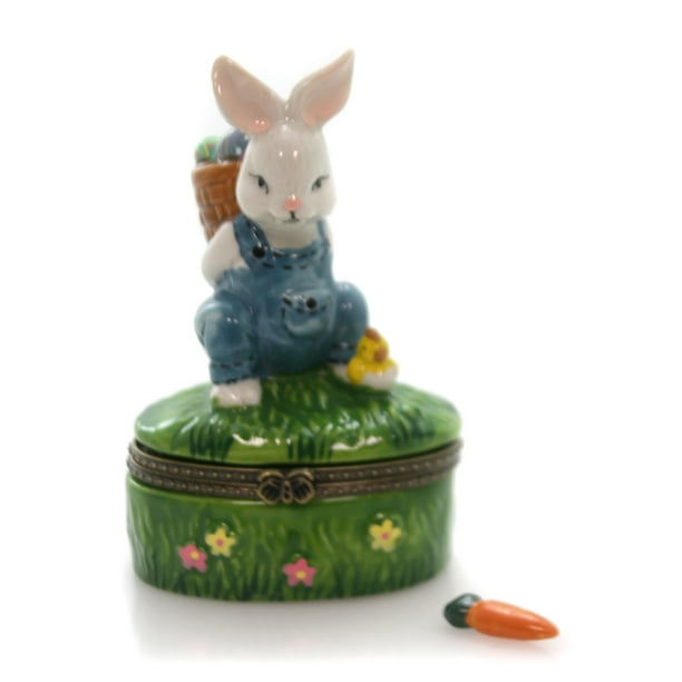 Hinged Trinket Box BUNNY CARRYING EASTER EGGS Chick Basket Carrot ...