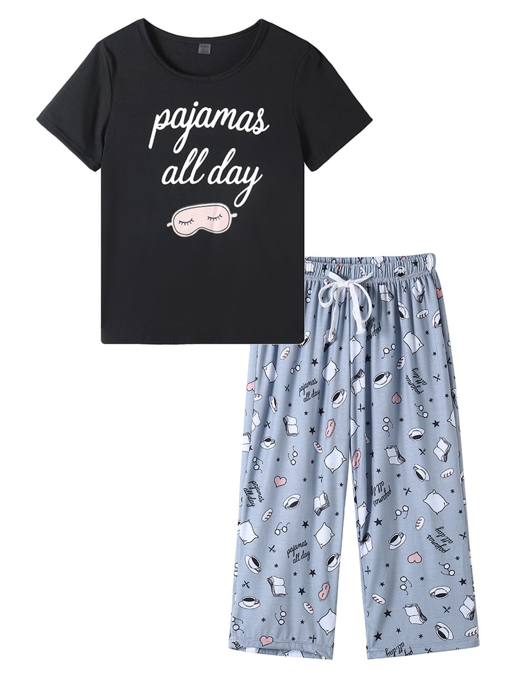 MyFav Women's Capri Pajama Sets Plus Size Sleepwear Top with Capri ...