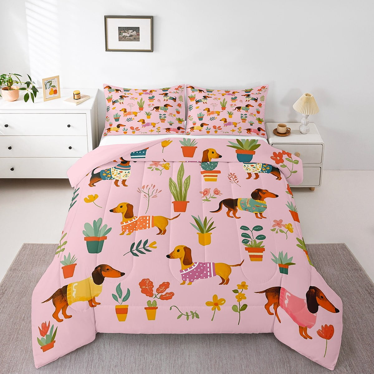 Click here for Yst Girls Pink Dachshund Comforter Set Full rainbo... prices