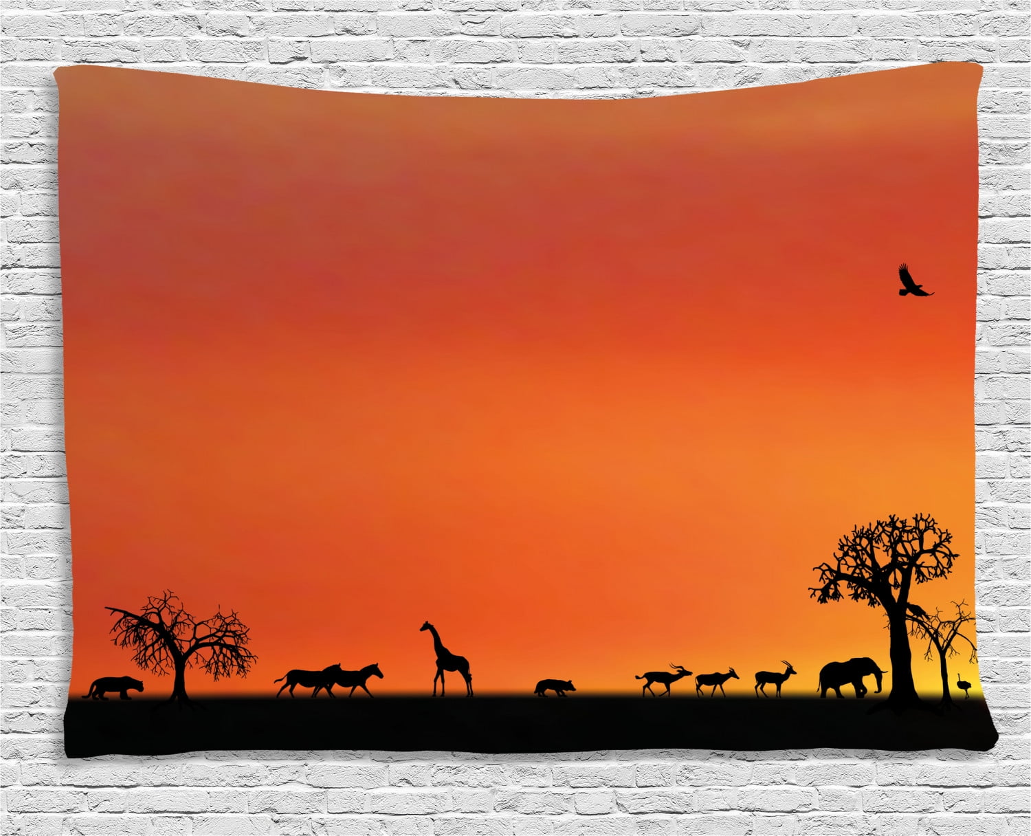 Wildlife Decor Tapestry, Panorama of Safari Animals Gulls Reflections ...