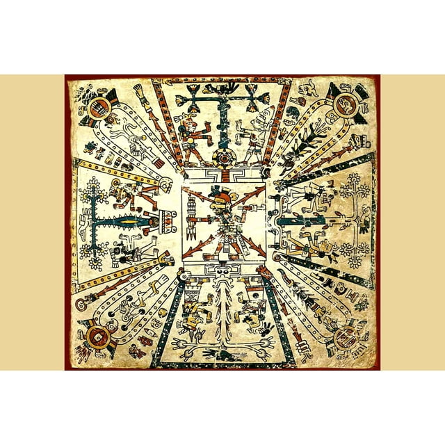 24x36 gallery poster, Aztec cosmological drawing with the god ...